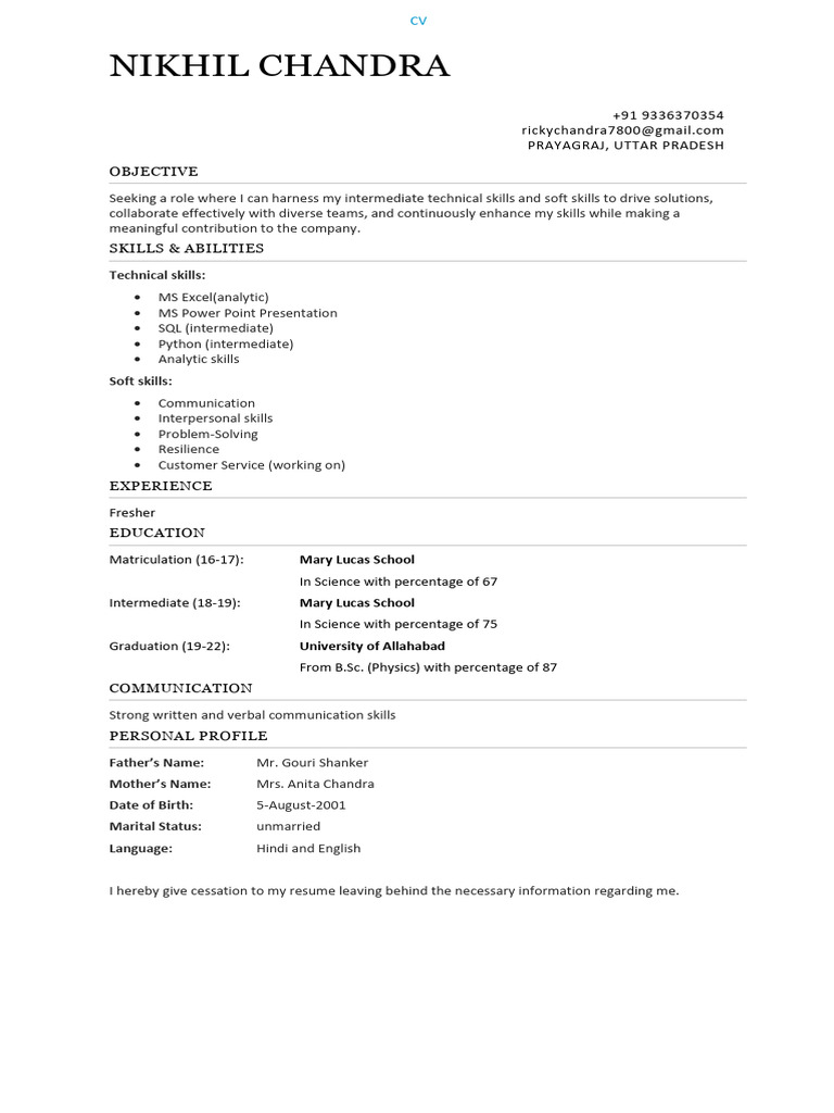 CV (Nikhil Chandra) | PDF