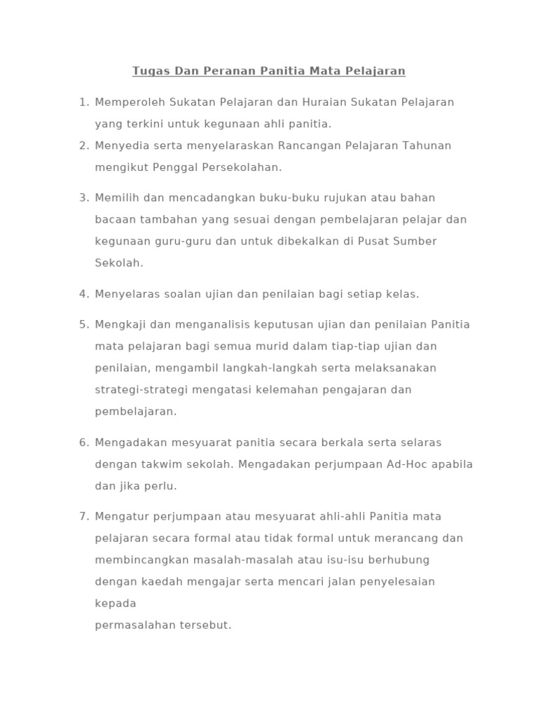 Tugas Dan Peranan Panitia Mata Pelajaran | PDF