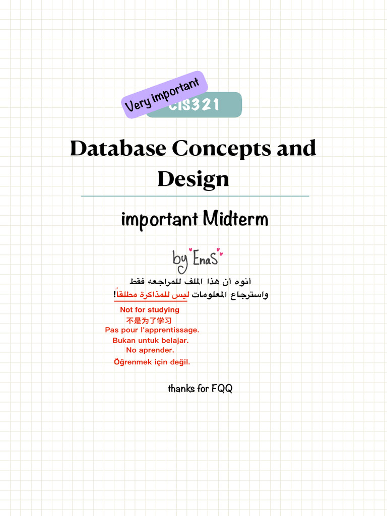 DB Midterm Important - by Enas | PDF | Relational Database | Databases
