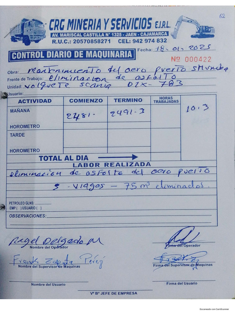 Modelo de parte diario | PDF