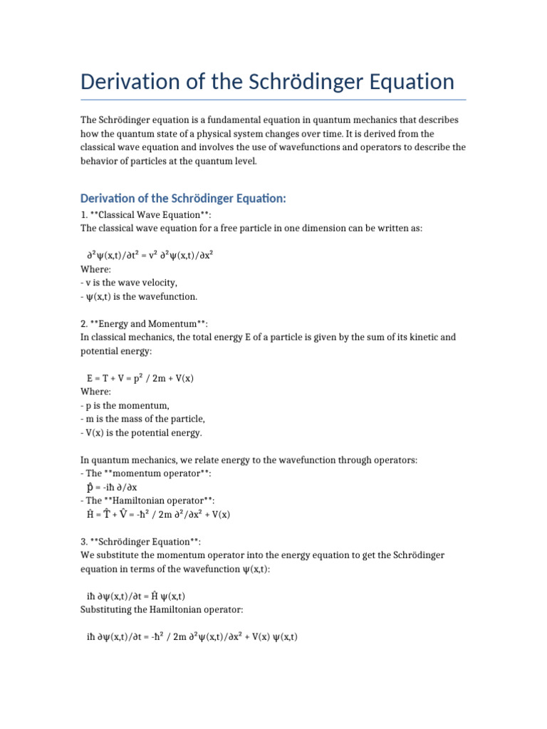 Schrodinger Equation Derivation | PDF