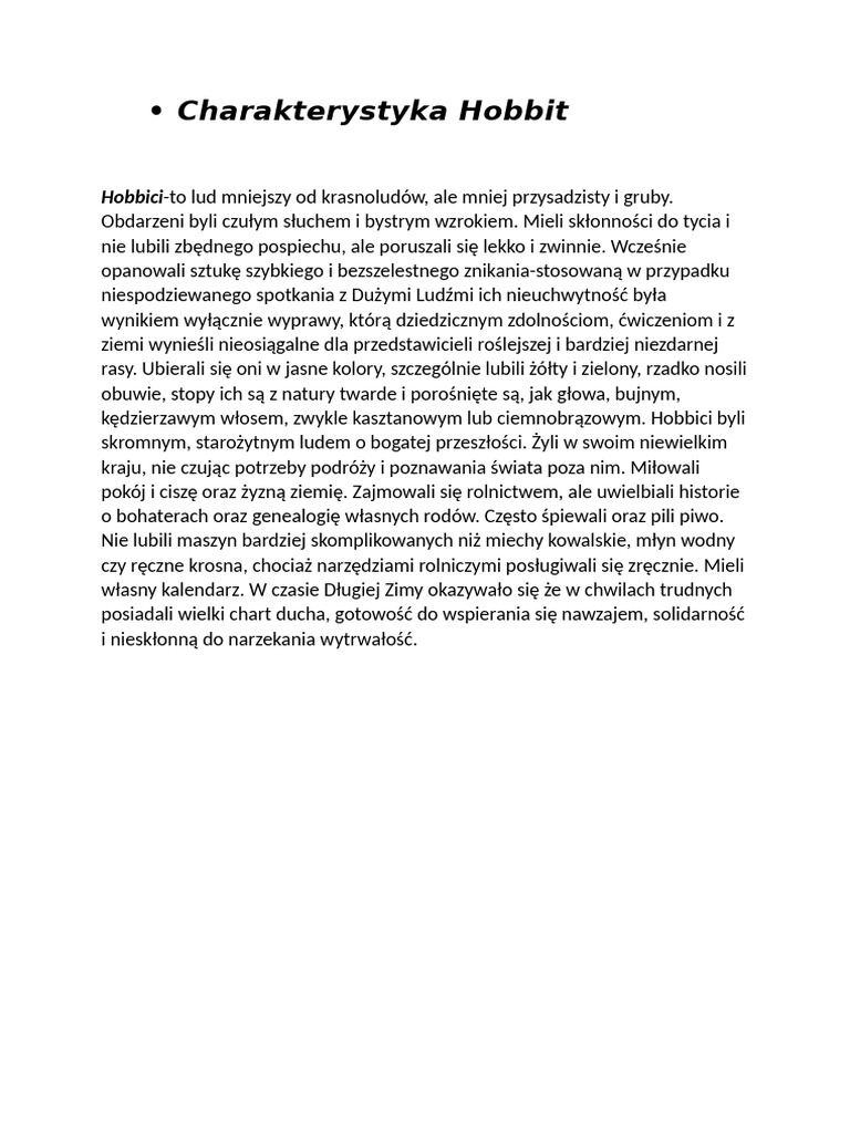 Charakterystyka Hobbit | PDF