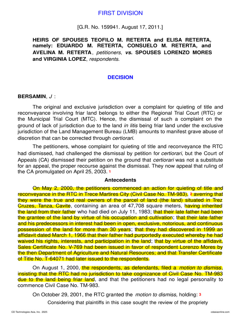 Certiorari Appeal on Quieting Title Case | PDF | Judgment (Law ...