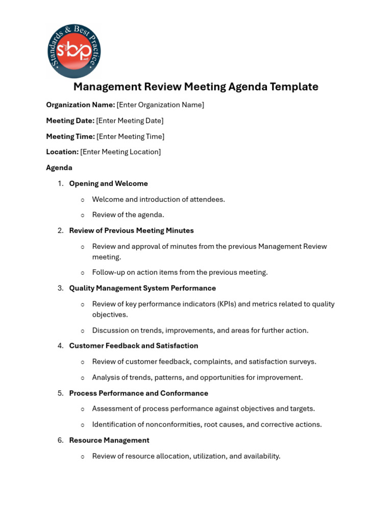 Management-Review-Meeting-Agenda-Template | PDF | Audit | Internal Audit