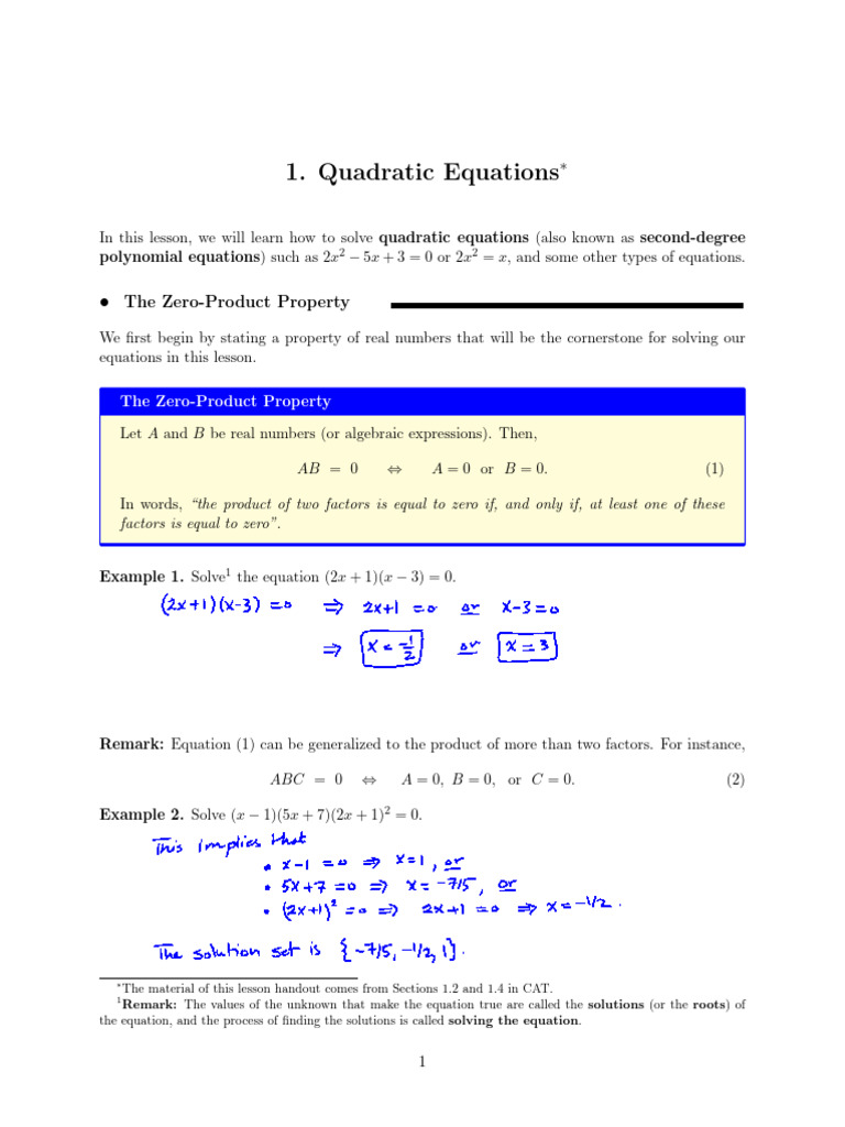 F22 Lesson-1-Notes Finished | PDF | Quadratic Equation | Equations