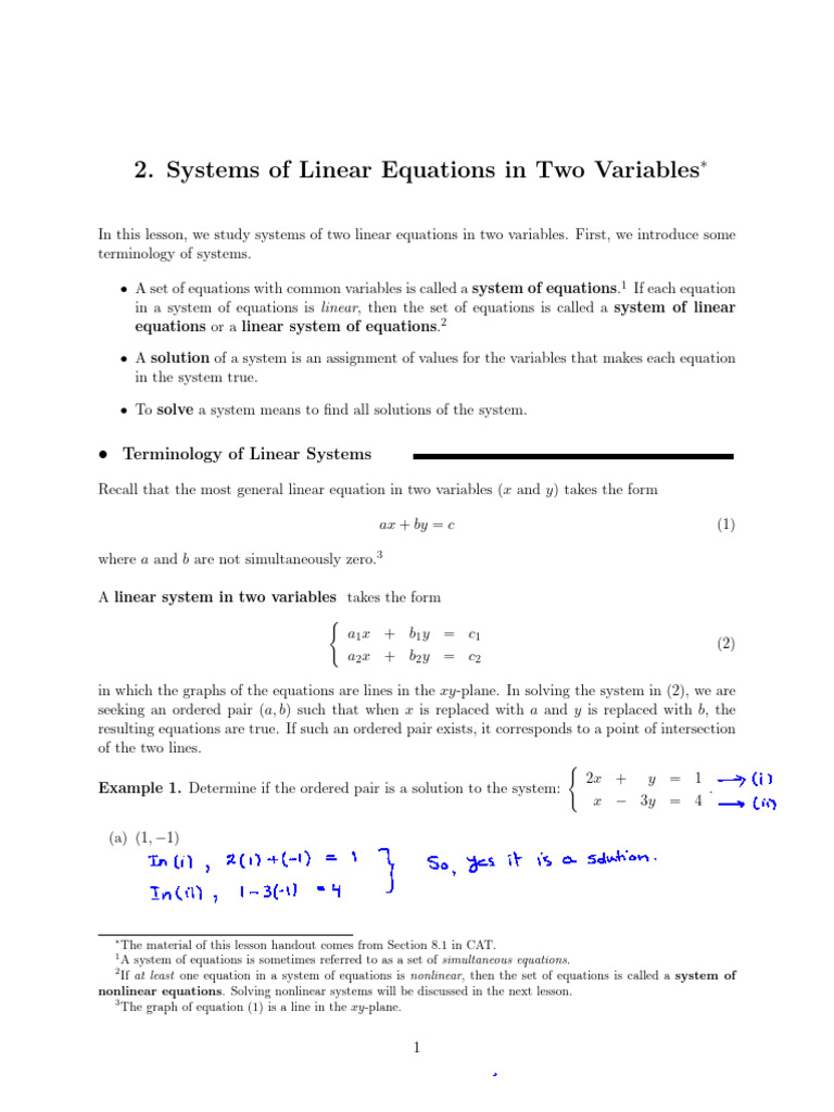 F22 Lesson-2-Notes Finished | PDF | Equations | System Of Linear Equations