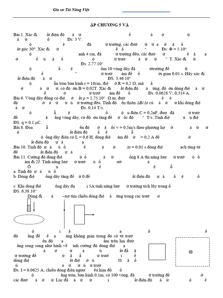 Bai Tap Chuong 5 Mon Vat Ly Lop 11 BT Cam Ung Dien Tu Chuong 5 Vat Ly 11 | PDF