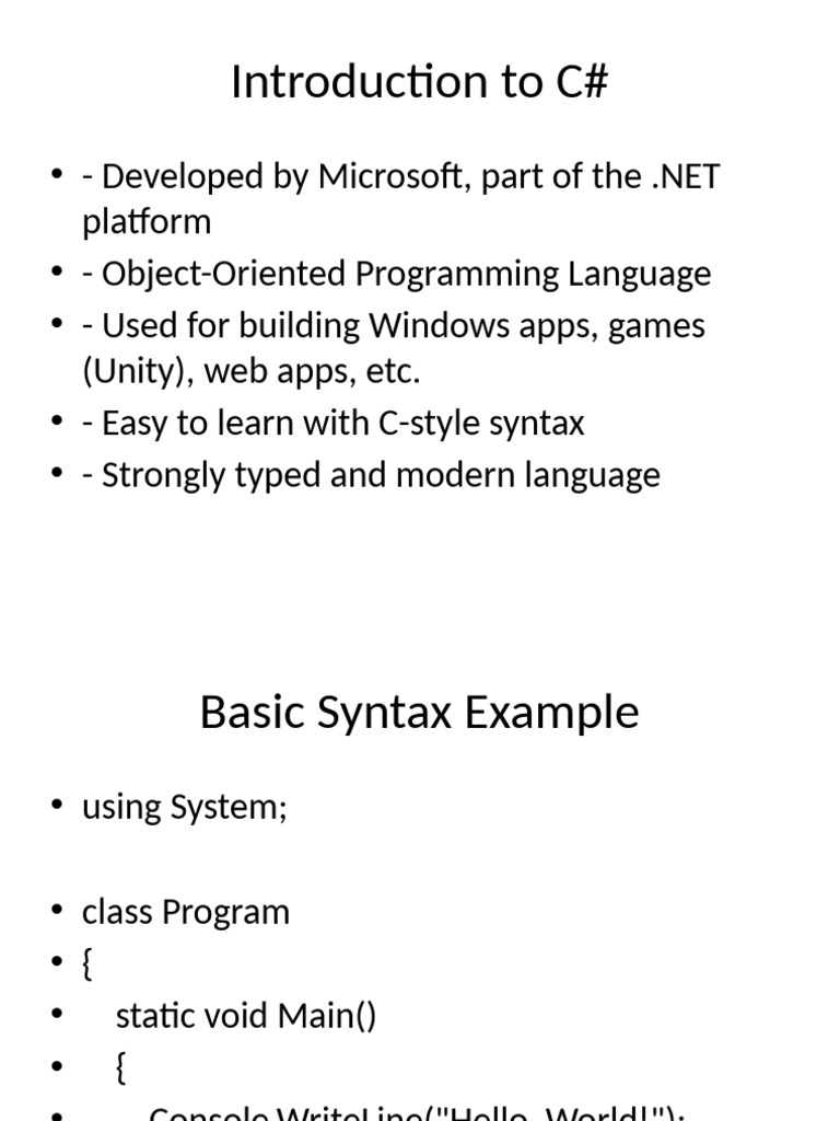 CSharp Intro for Students | PDF