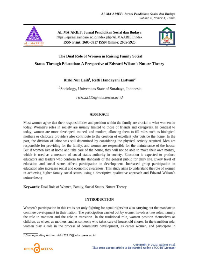 (AL MA'ARIEF) The Dual Role of Women in Raising Family Social | PDF ...