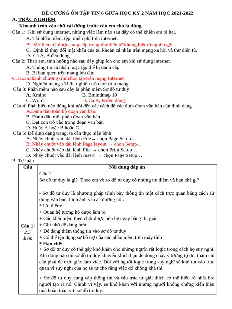 De Cuong On Tap Tin 6 Giua Hoc Ky 2 Nam Hoc 2021 - 255202213 | PDF