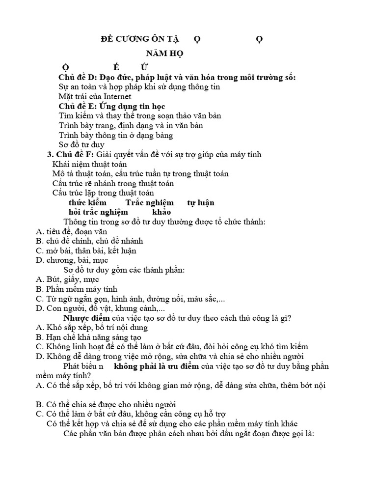 De Cuong On Tap hk2 Tin Hoc 6 - Gui Hs f8185 | PDF