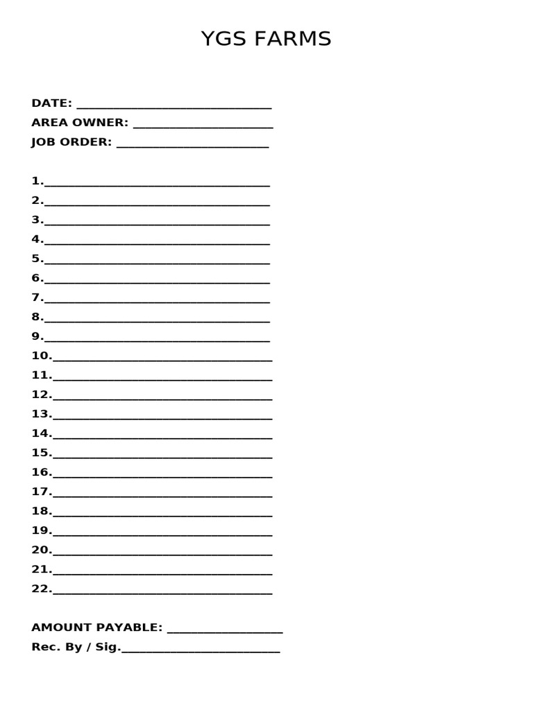 YGS Farms Job Order Form | PDF