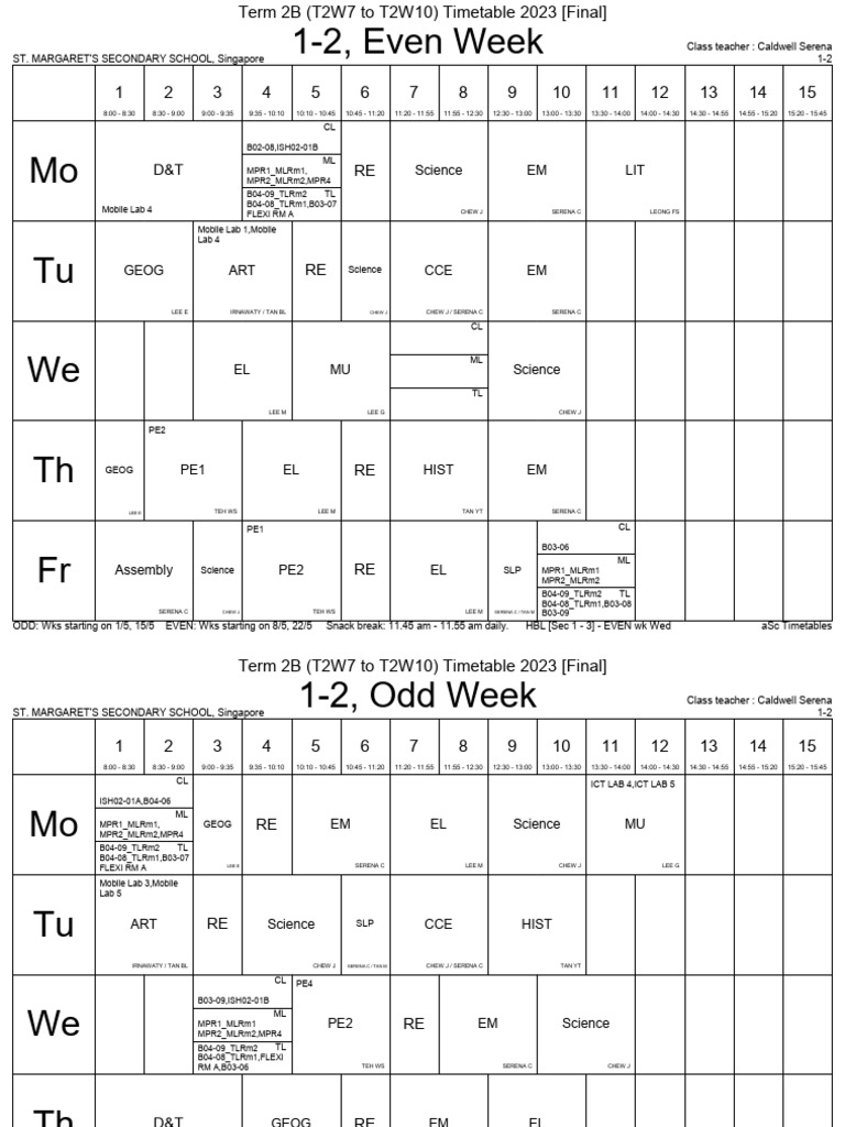 St. Margaret's Secondary Timetable 2023 | PDF