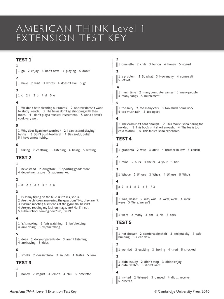 Extension Test Answer Keys | PDF