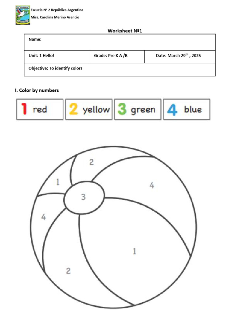 Color Identification Worksheet for Pre K | PDF