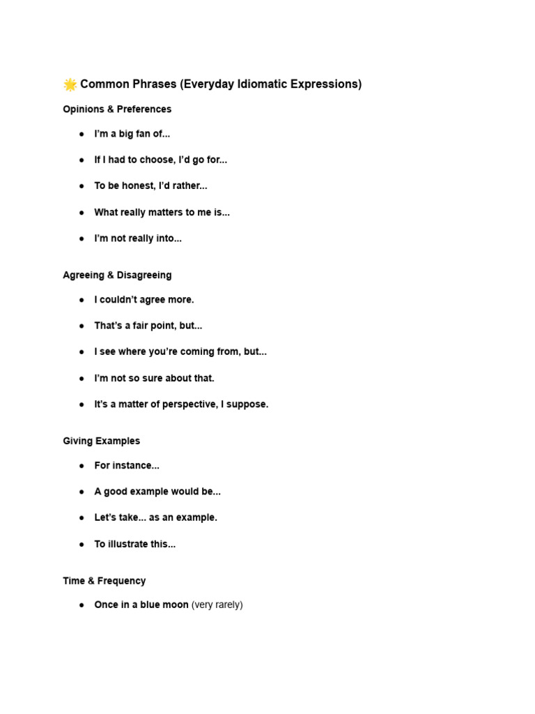? Common Phrases (Everyday Idiomatic Expressions) | PDF