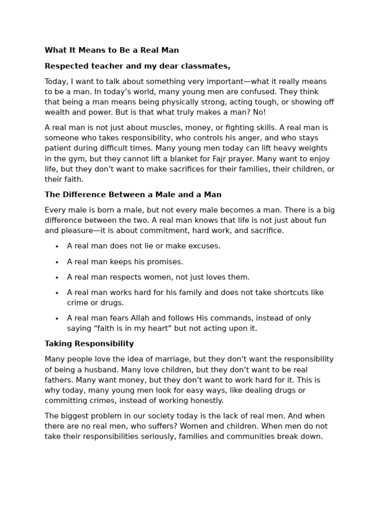 What It Means To Be A Real Man | PDF