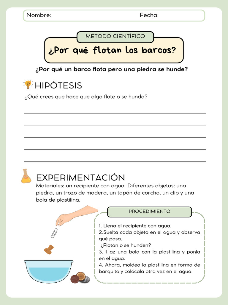 Hoja de Trabajo de Experimento Científico de Densidad y Flotabilidad ...