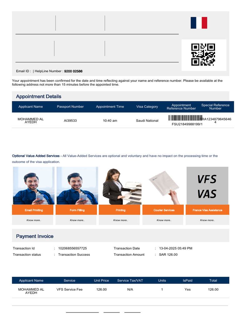 France Visa Appointment Confirmation | PDF | Receipt | Payments