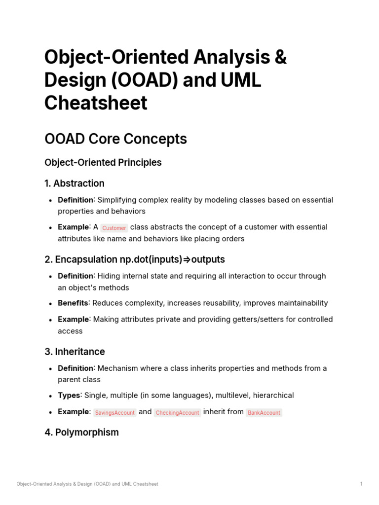 Object-Oriented Analysis Design (OOAD) and UML Cheatsheet | PDF | Class (Computer Programming ...