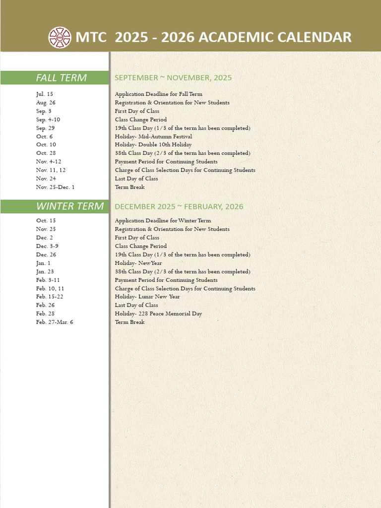 NTNU 2025-2026 Academic Calendar | PDF
