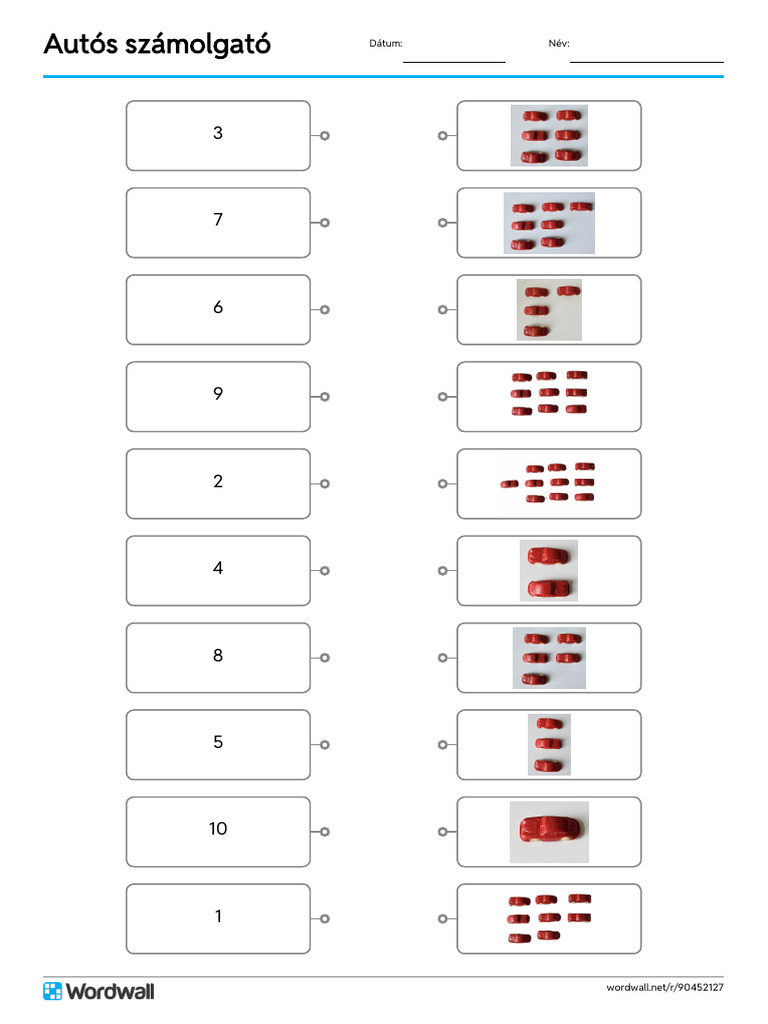 Autós Számolgató Match Up Vonalas Rajz | PDF