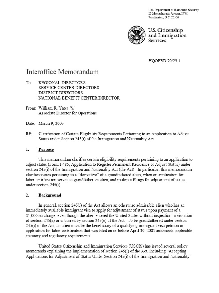 Eligibility Clarification for 245(i) Adjustments | PDF | Immigration To ...