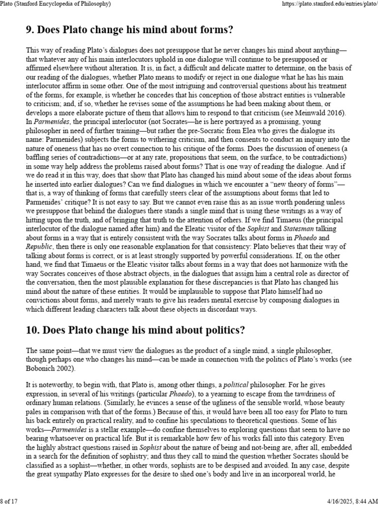 Plato Does Plato Change His Mind About Politics (Stanford Encyclopedia ...