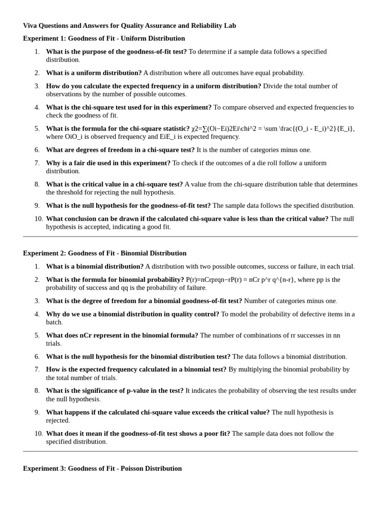 Viva Questions and Answers For Quality Assurance and Reliability Lab ...