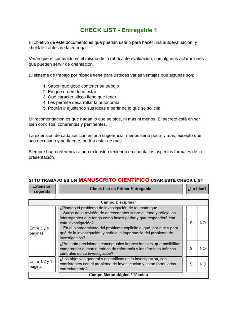 CHECK LIST - Entregable 1 | PDF | Análisis de los datos