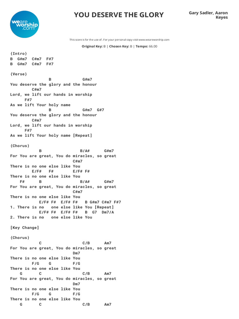You Deserve the Glory Sheet Music | PDF
