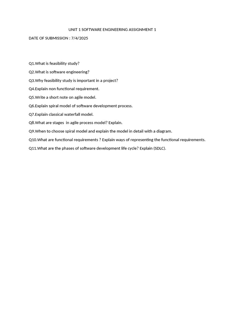Unit 1 Software Engineering Assignment 1 | PDF