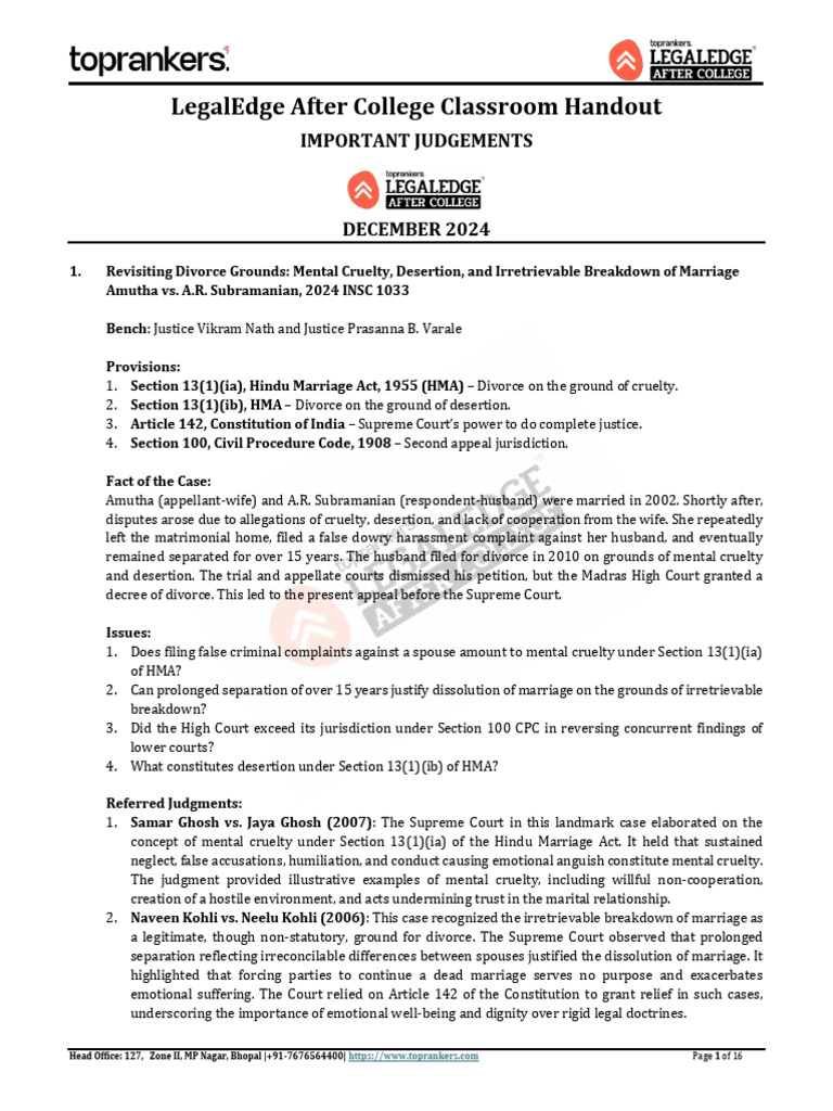 December Case Summaries 2024 | PDF | Bail | Divorce