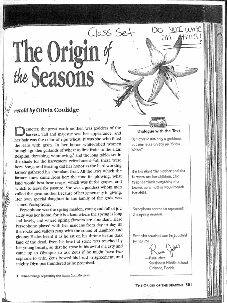 The Origins of The Seasons STORY | PDF | Persephone | Hades