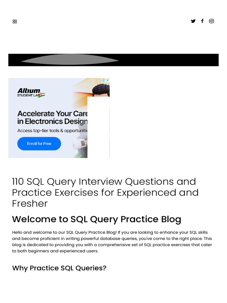 110 SQL Query Interview Questions and Practice Exercises For Experienced and Fre | PDF | Sql ...