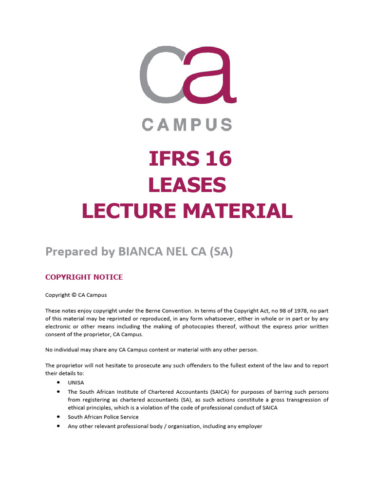 IFRS 16 - Revision Notes and Examples FP | PDF | Deferred Tax | Lease