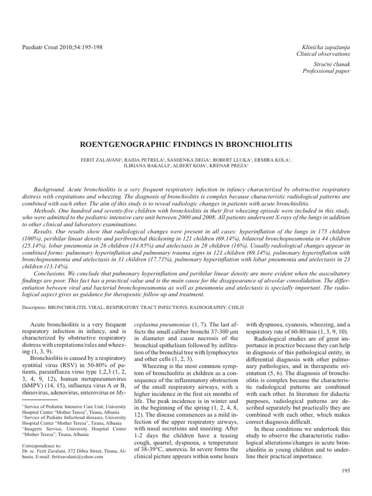 Roentgenographic Findings in Bronchiolitis | PDF | Pneumonia | Lung
