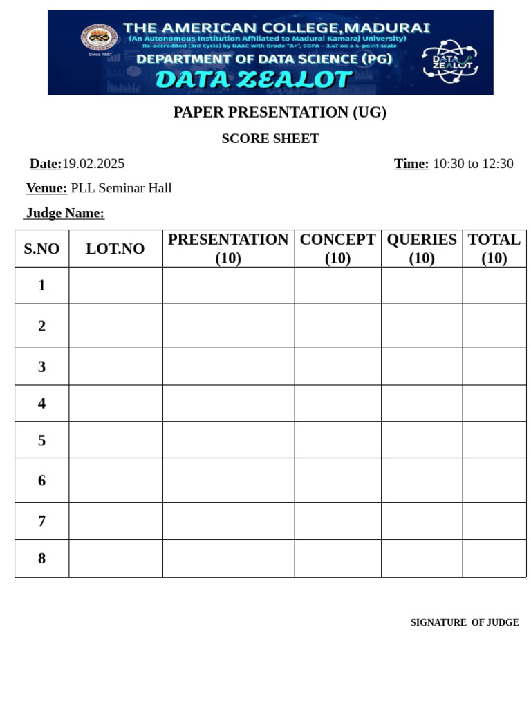 Paper Presentation Score Sheet 1 | PDF