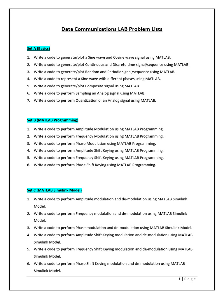 MATLAB Data Communications Lab Tasks | PDF | Modulation | Phase (Waves)