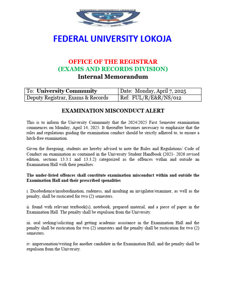 Examination Misconduct Guidelines 2025 | PDF