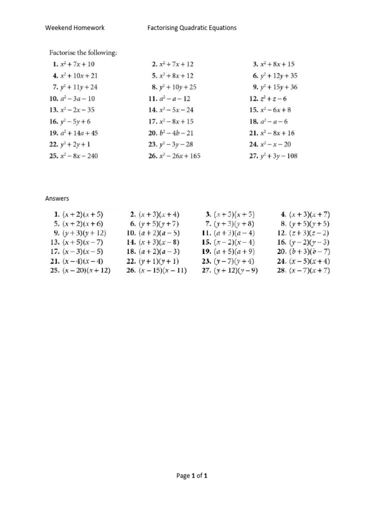Factorising Quadratic Equations | PDF