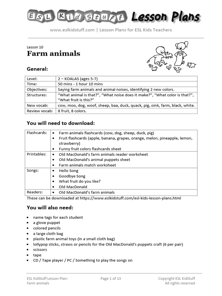 PDF Level 2 Lesson 10 Farm Animals US | PDF | Old Mac Donald Had A Farm