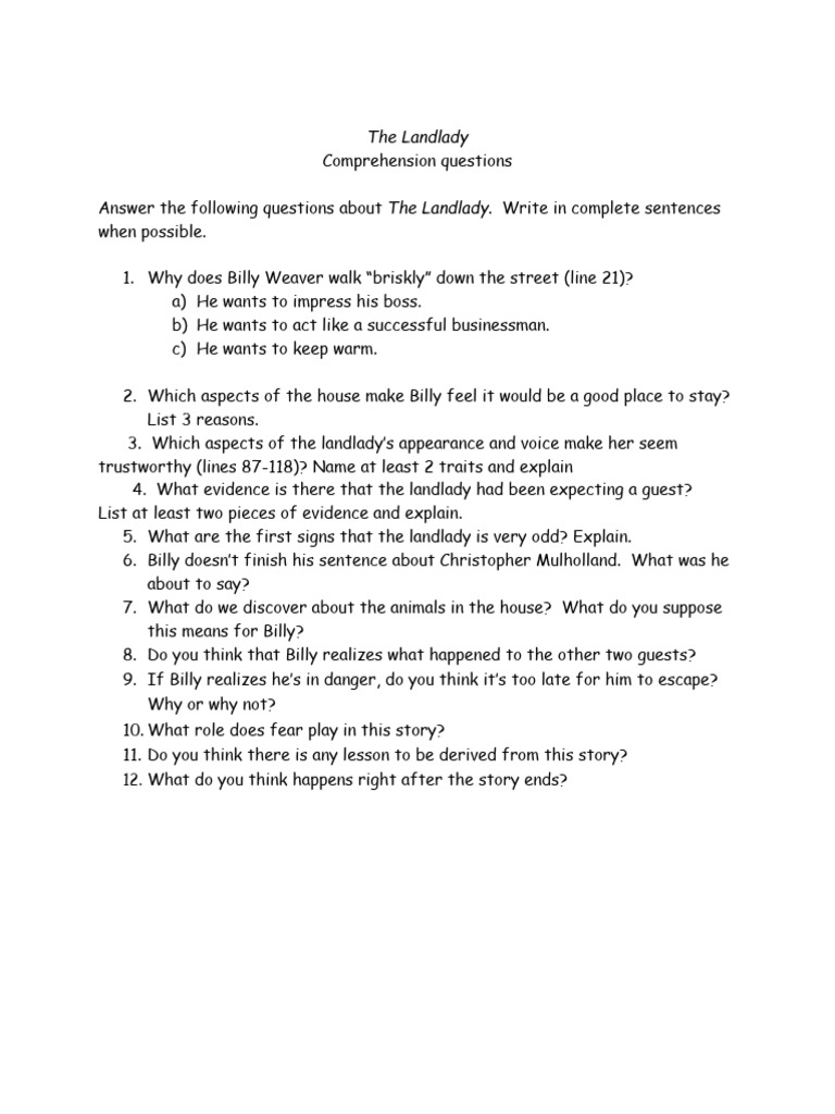 The Landlady - Comprehension Questions | PDF