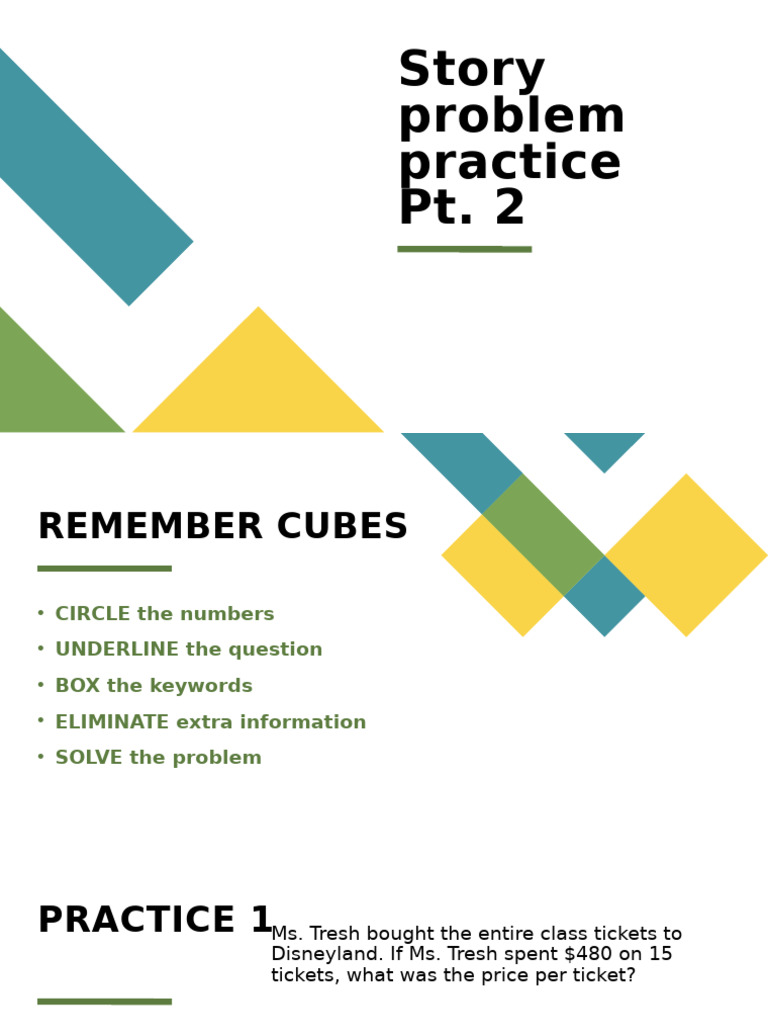 Story Problem Practice - Tresh | PDF