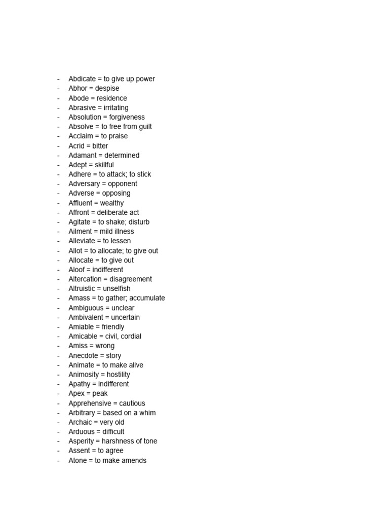 HSPT Vocabulary Word List | PDF