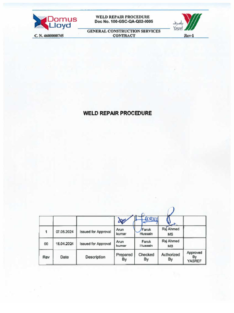 Weld Repair Procedure Rev-01 | PDF | Welding | Construction