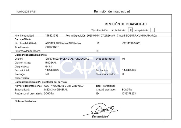 FAMISANAR 2025-04-14 ANDRES PUSHAINA PUSHAINA (1) | PDF