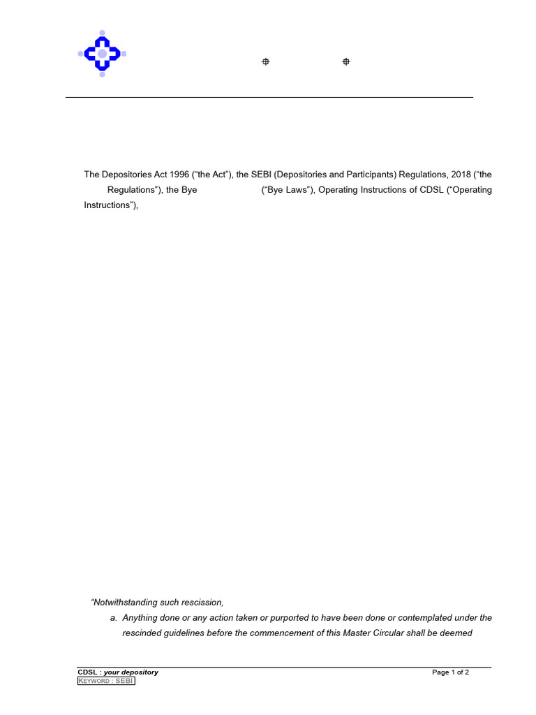 Communiques - DP - DP 230 CDSL Master Circular For DPs 31032024 | PDF ...