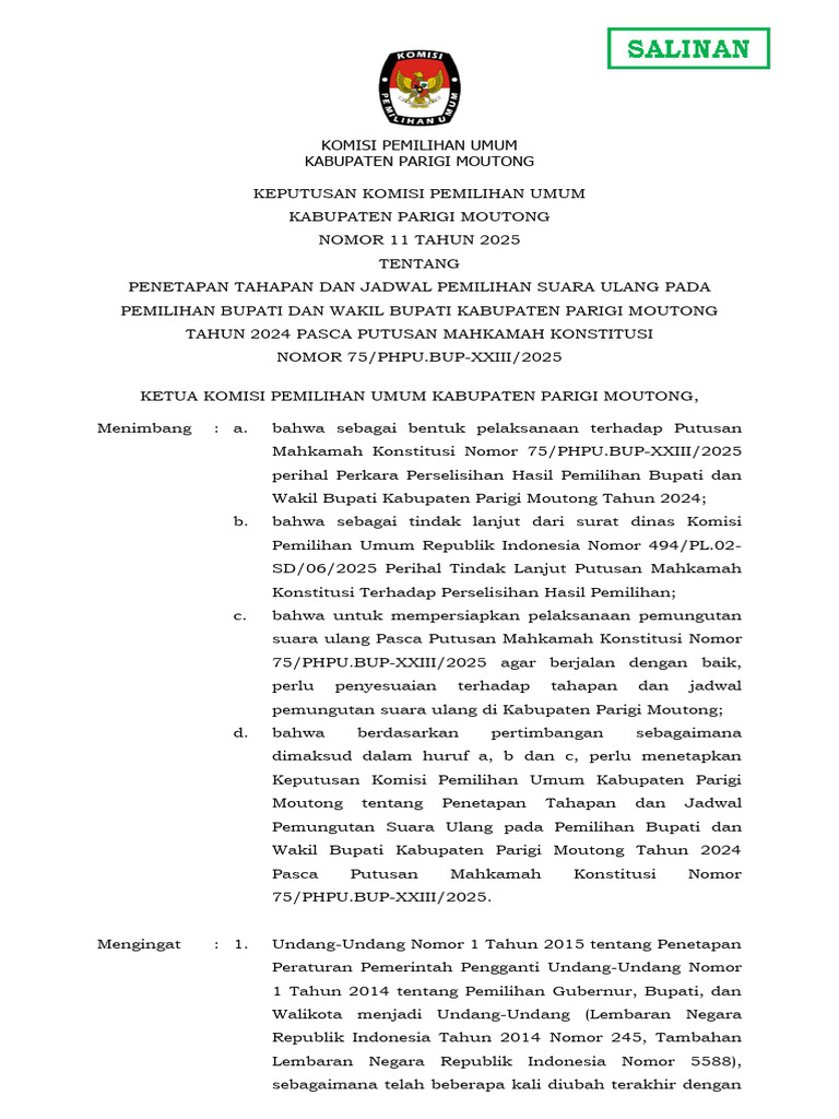 Salinan SK Tahapan Dan Jadwal PSU - 250308 - 190001 | PDF