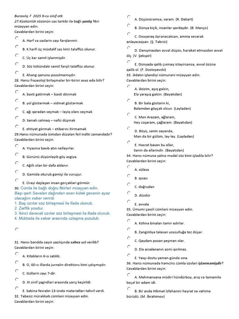 2025 Sinaq 7 Otk Cavabsiz | PDF